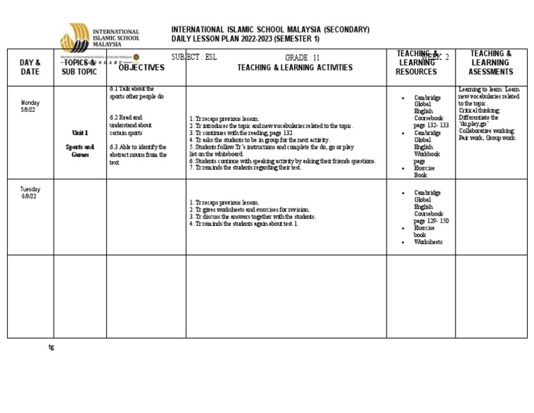 Esl G11 | PDF | English As A Second Or Foreign Language | Lesson Plan