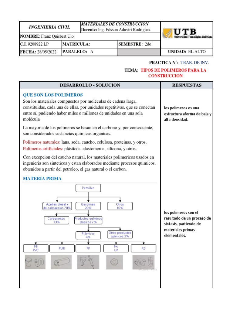 Quf-Trabajo de Investigacion-Mc | PDF | Polímeros | El plastico
