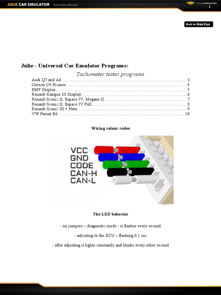 Julie Car Emulator User Manual Tacho | PDF | Car Manufacturers | Motor ...