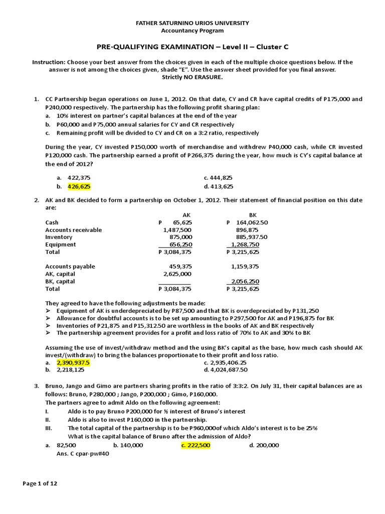 Pre-Quali Examination - Level II - Cluster C Accounting | PDF ...