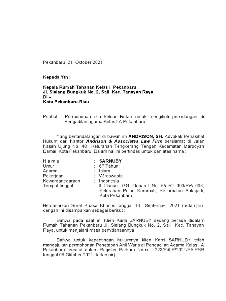 Surat Izin Keluar Rutan | PDF