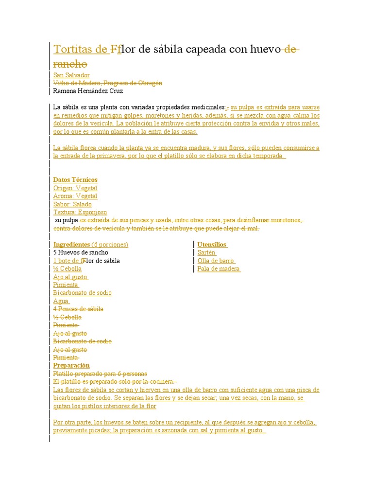 Flor de Sábila Capeada Con Huevo de Rancho | PDF | Salsa | Ajo