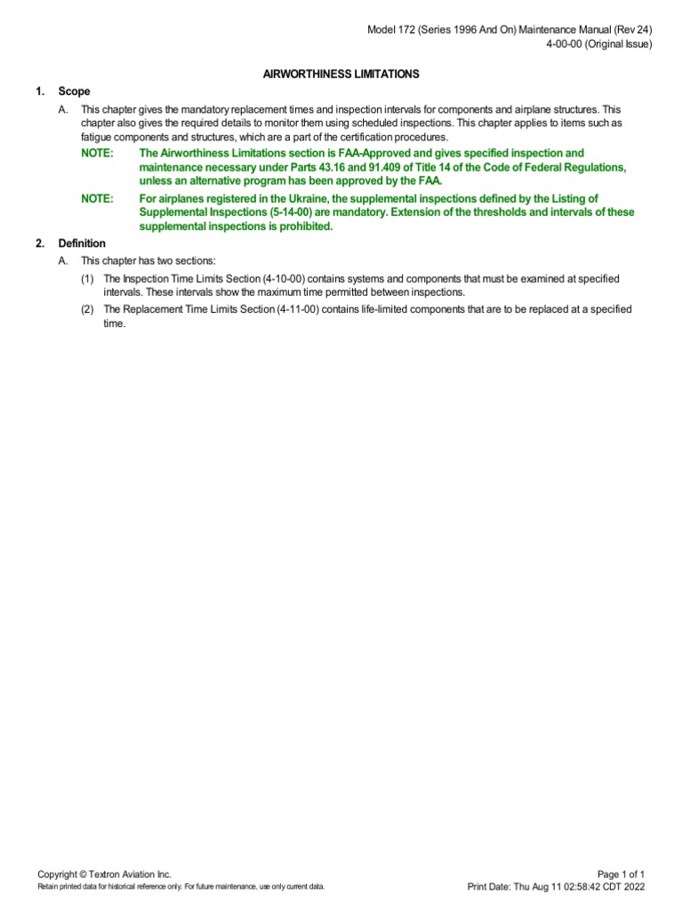 Chapter 4 Airworthiness Limitations | PDF | Aviation