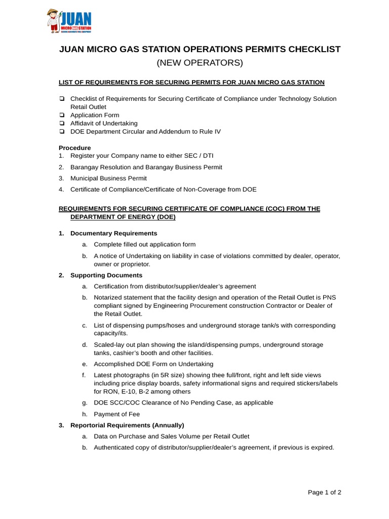 Checklist of Requirement | PDF | Filling Station
