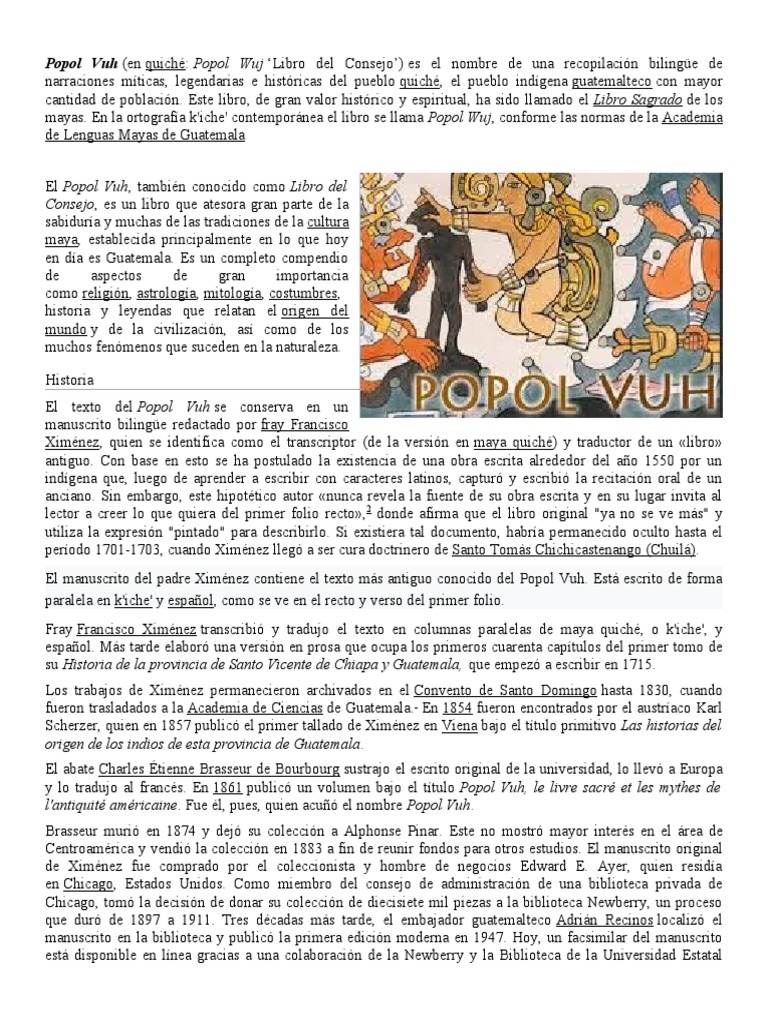 El origen y contenido del Popol Vuh, el libro sagrado maya | PDF ...