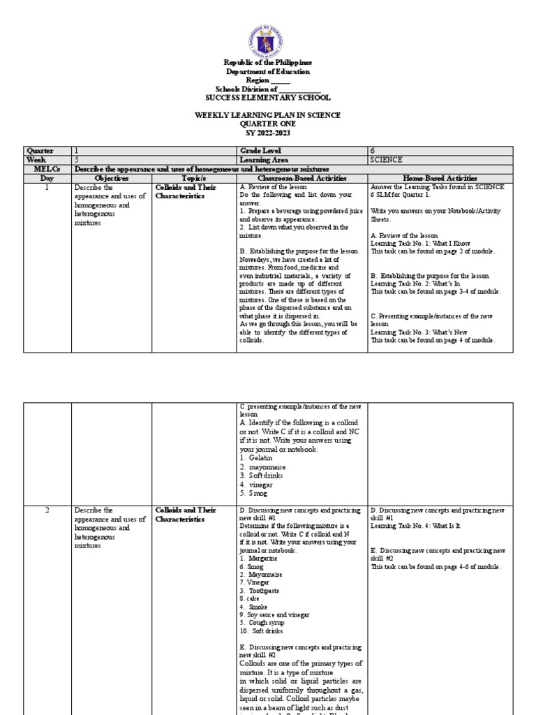 Wlp-Week 5-Sciq1 | PDF | Colloid | Mixture