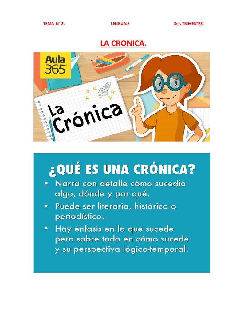 3er. TRIM. TEMA 2 LENGUAJE LA CRONICA | PDF | Narración