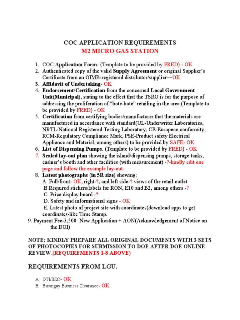 Coc Application Requirements | PDF