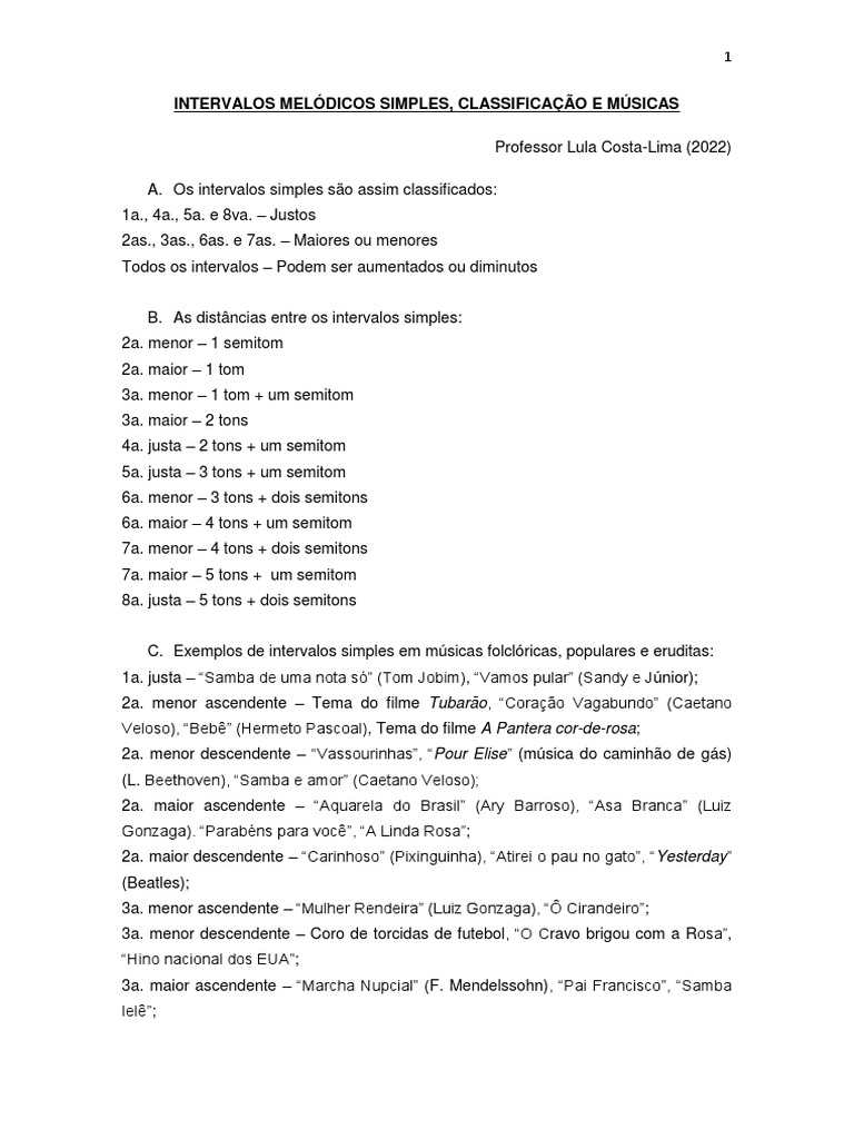 Intervalos Musicais e Exemplos em Músicas | PDF | Intervalo (música) | Teoria da Música
