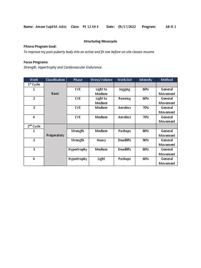 PE Mesocycle | PDF