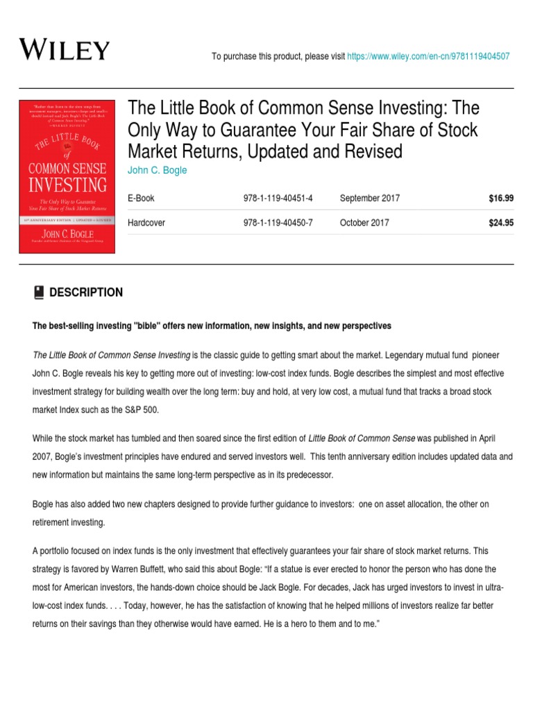 Common Sense Investing by John Bogle | PDF | Investing | Index Fund