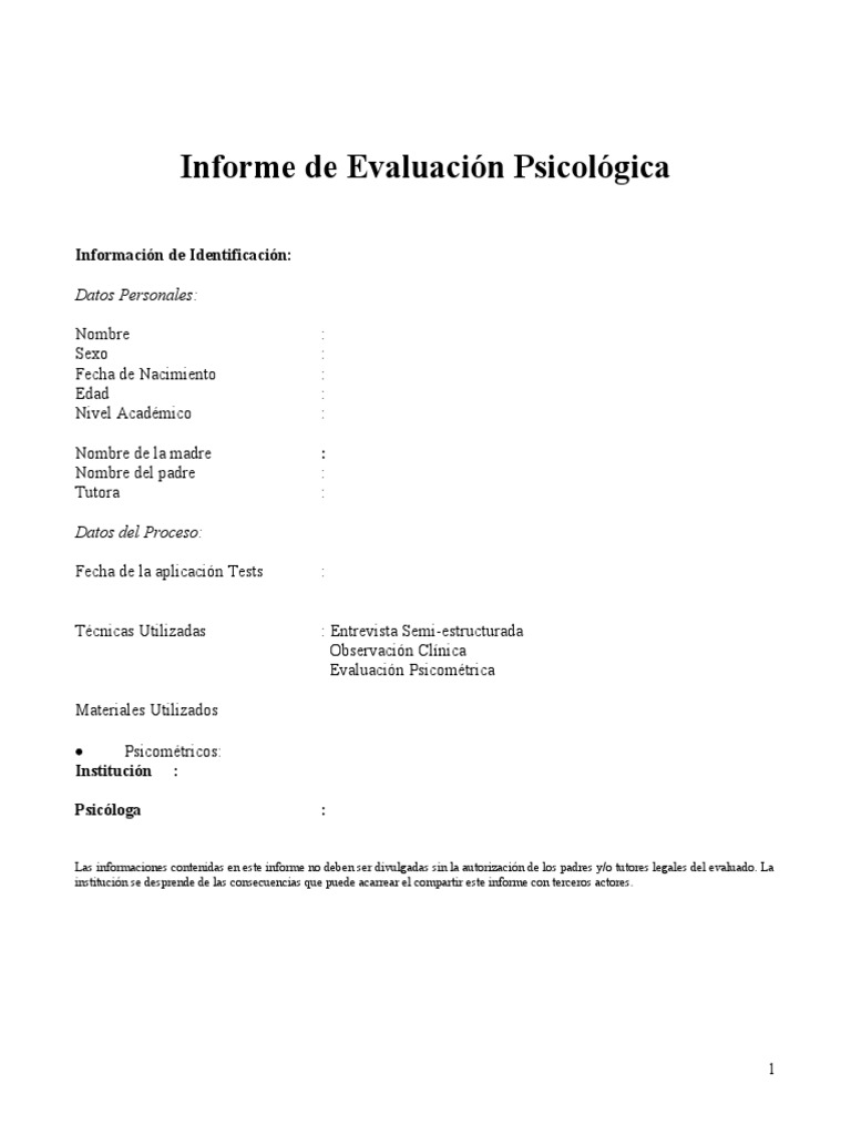 Modelo de Informe Evaluación Psicológica | PDF | Crecimiento personal y profesional | Relaciones ...