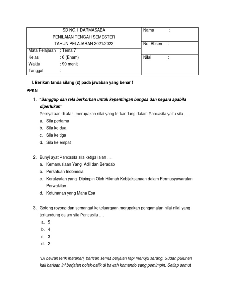 Soal PTS Tema 7 Kelas 6 | PDF