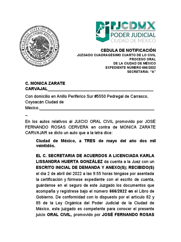 Cédula de Notificación | PDF | Mediación | Demanda judicial Cédula de Notificación | PDF | Mediación | Demanda judicial