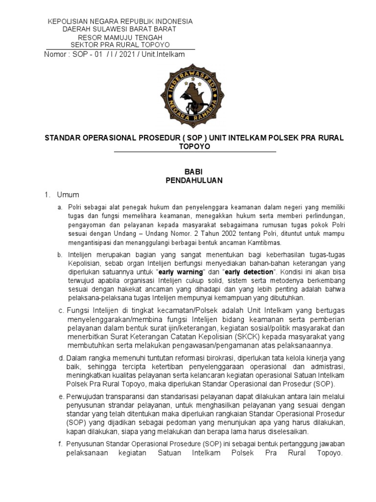 Sop Unit Intelkam | PDF