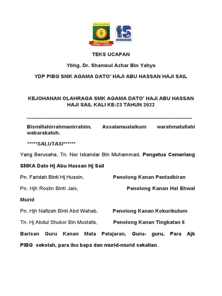 Teks Ucapan Perasmian Kejohanan Olahraga | PDF