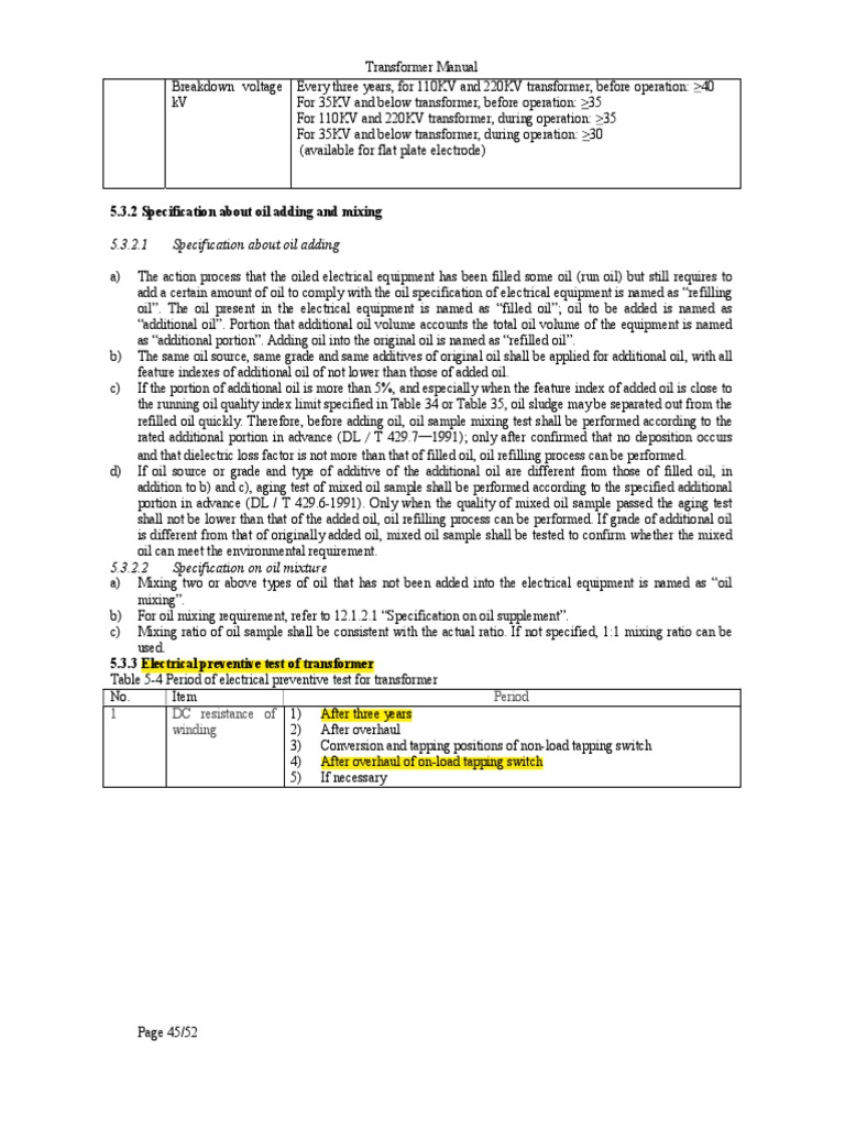 Electrical Testing of Transformers As Per OEM (ABB) | PDF | Transformer ...