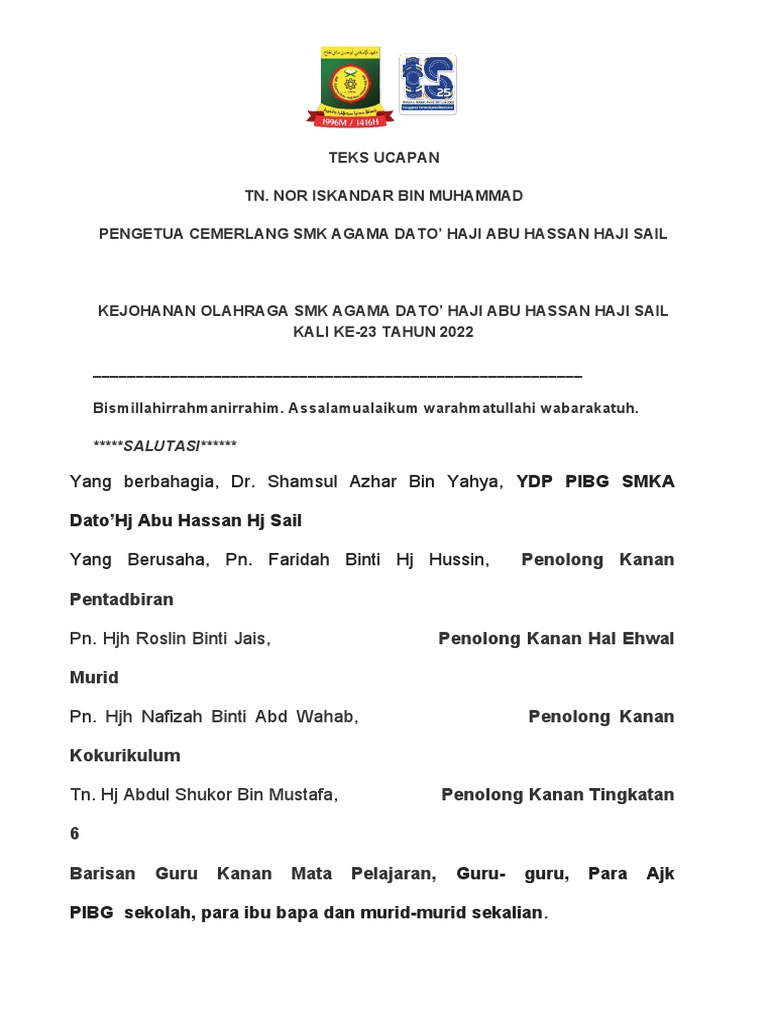Teks Ucapan Pengetua Hari Sukan Pdf