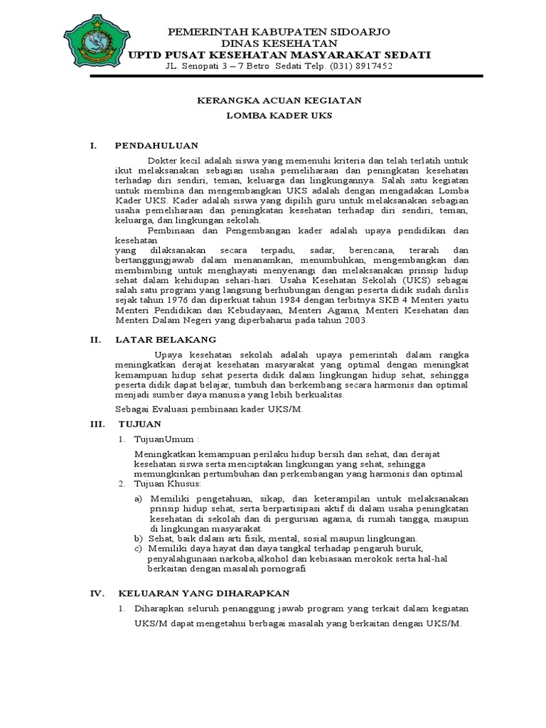 Kak Lomba Kader Uks 2022 | PDF