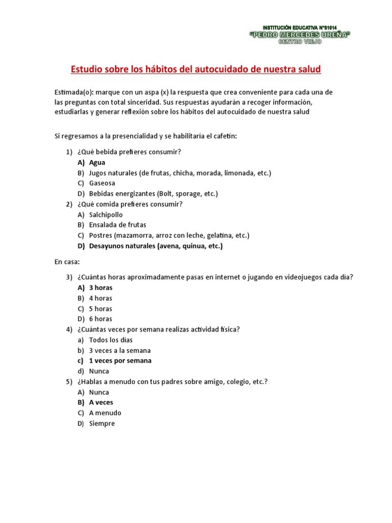 Encuesta, Cuidado de Nuestra Salud | PDF
