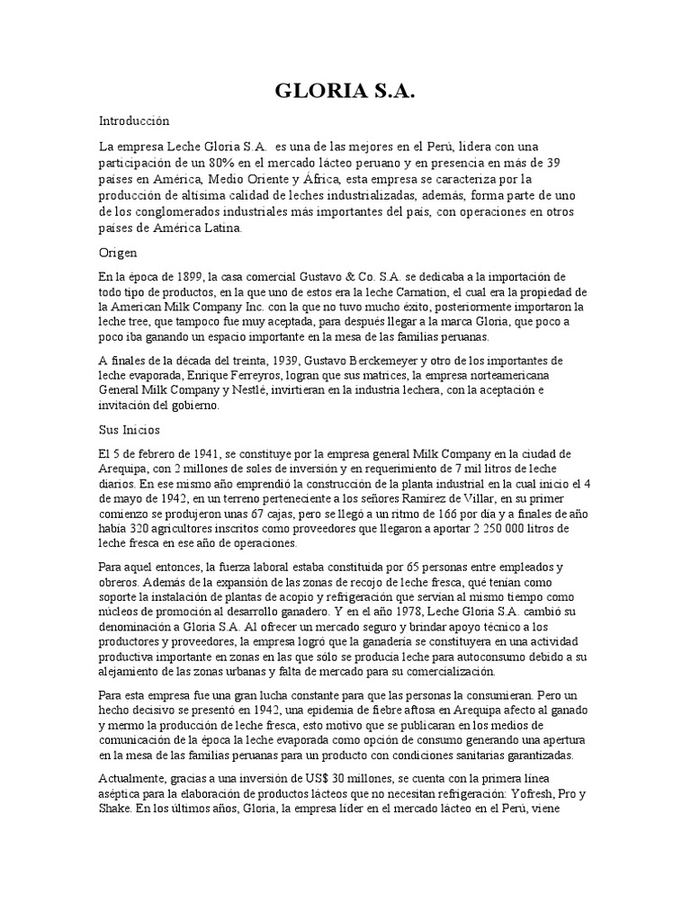 Gloria S.A | PDF | Perú | Productos lácteos