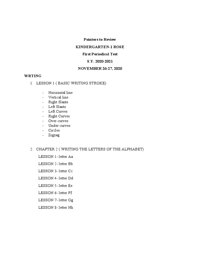 Pointers For 1st Quarter Exam k1 - Grade 1 | PDF