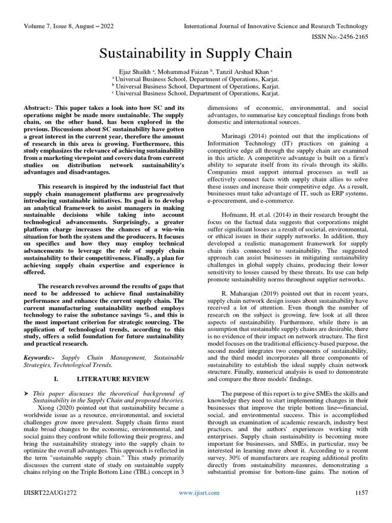 Sustainable Supply Chain Insights | PDF | Sustainability | Supply Chain