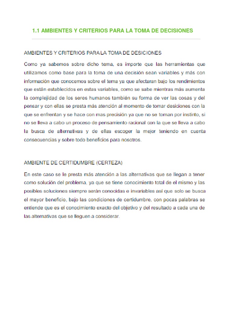 1.1 Ambientes y Criterios para La Toma de Decisiones | PDF