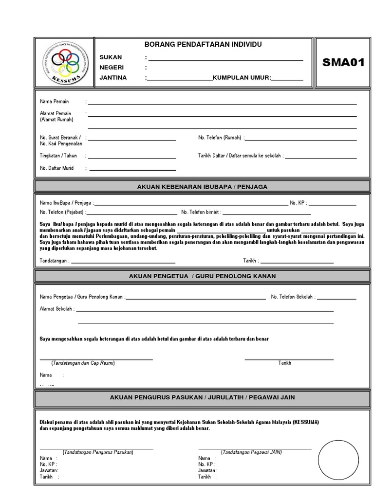 Borang Sma 01, Sma03, Sma04 & SM05 | PDF