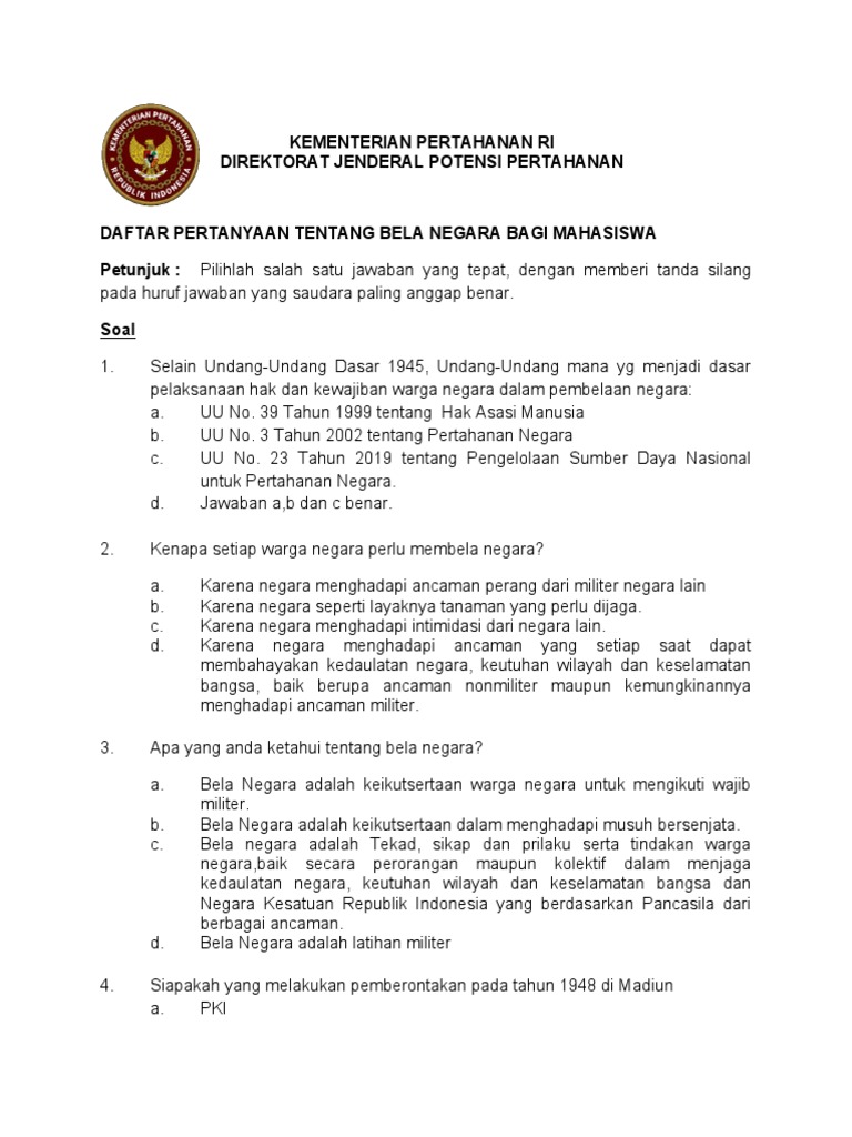 Soal Bela Negara Mahasiswa | PDF