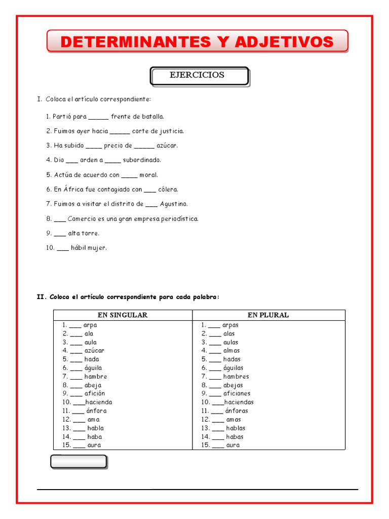 Ejercicios Artículo y Adjetivo | PDF