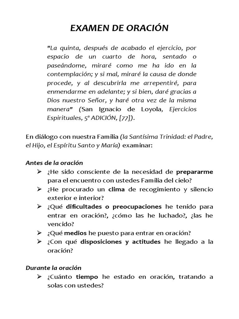 Examen de La Oración | Descargar gratis PDF | Oración | Lectio Divina