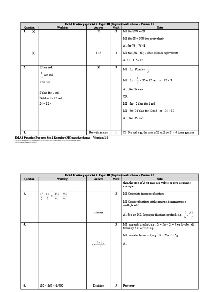 06b Practice Papers Set 2 - Paper 3h Mark Scheme | PDF | Mathematics ...