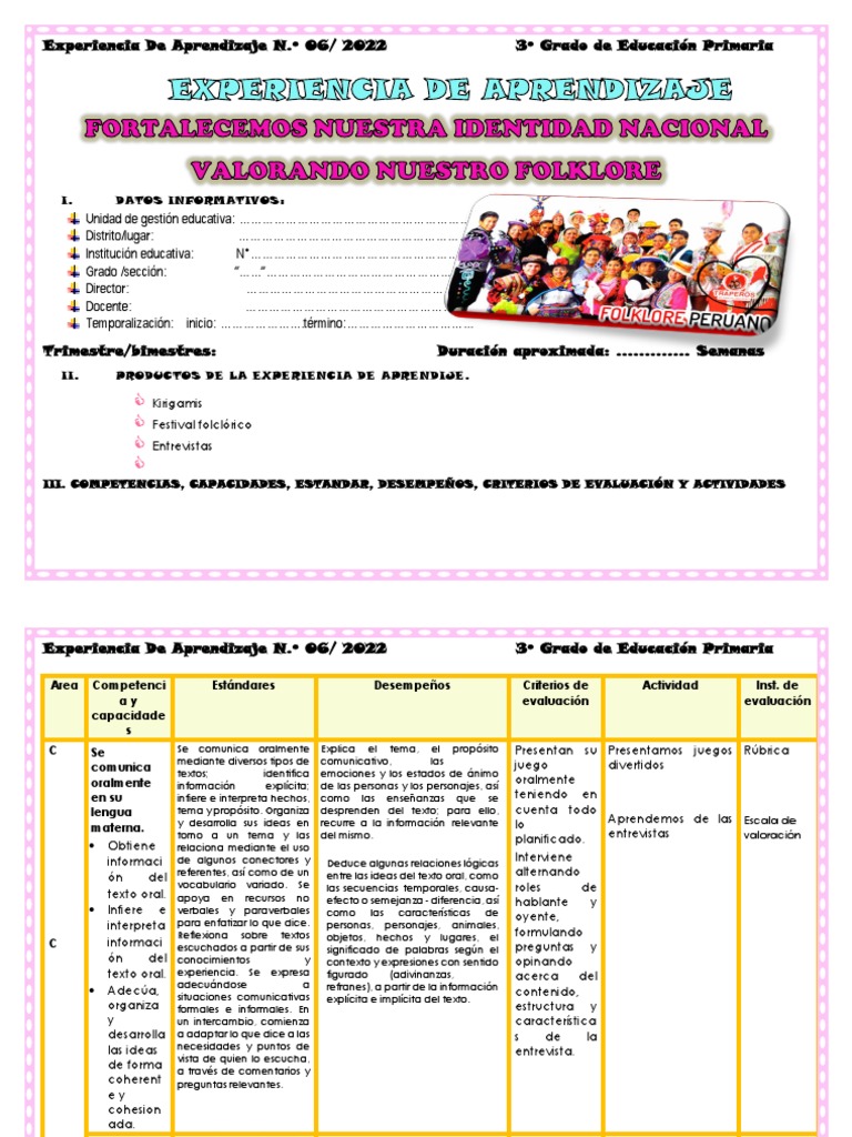 3 Grado Experiencia de Aprendizaje 6 | PDF | Evaluación | Multiplicación