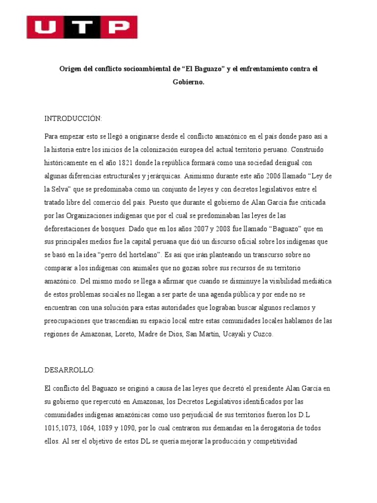 Origen Del Conflicto Socioambiental de "El Baguazo" y El Enfrentamiento ...
