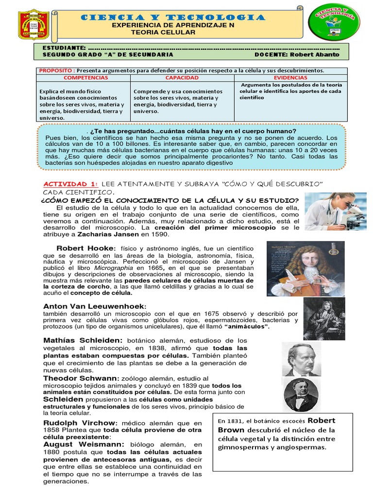 CyT 2° A Teoría Celular 13-04-22 | PDF | Biología Celular) | Microscopio