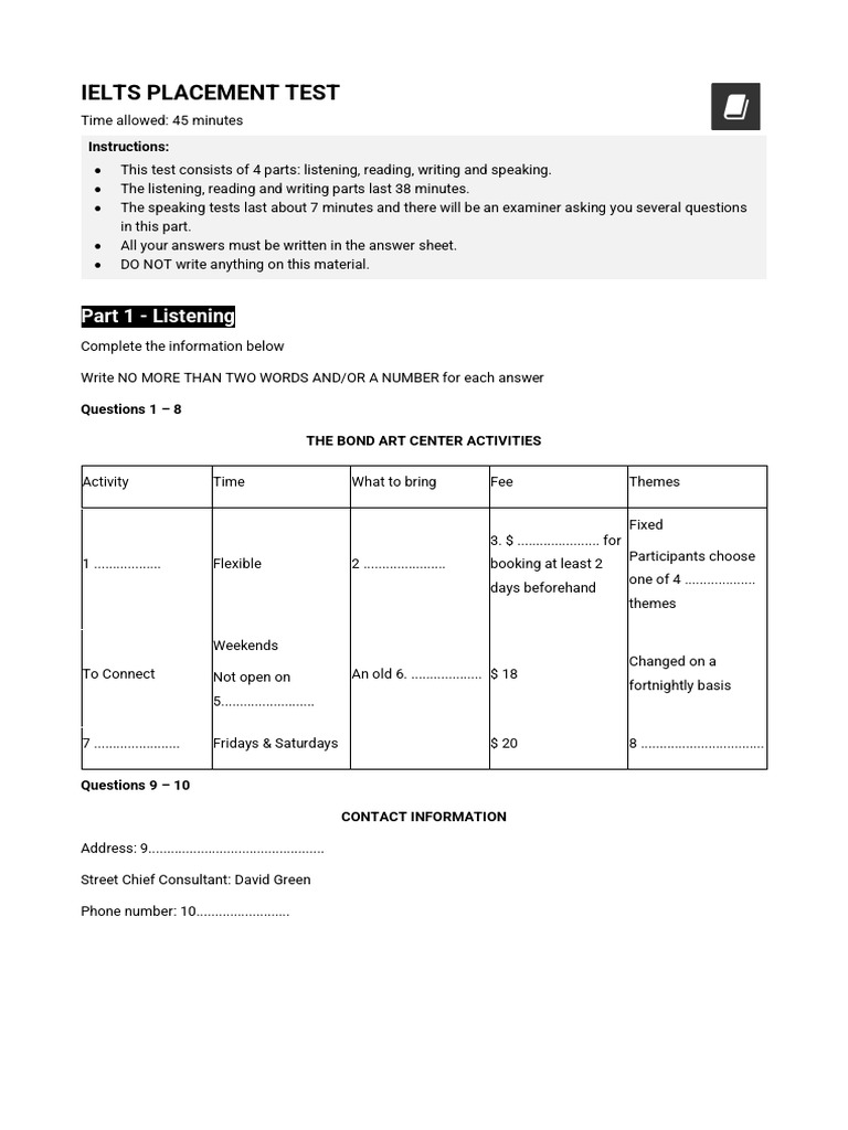 IELTS Placement Test LRW | PDF | Odor | Olfactory System