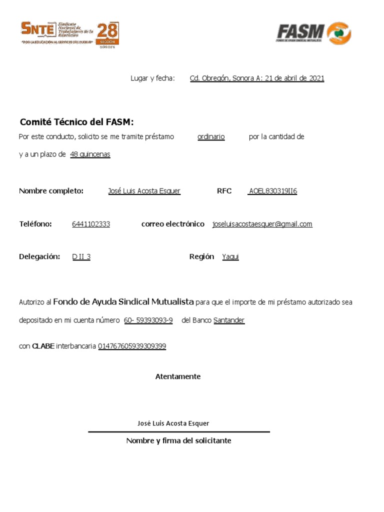 Solicitud de Prestamo o Retiro Fasm | Descargar gratis PDF | Bancos ...
