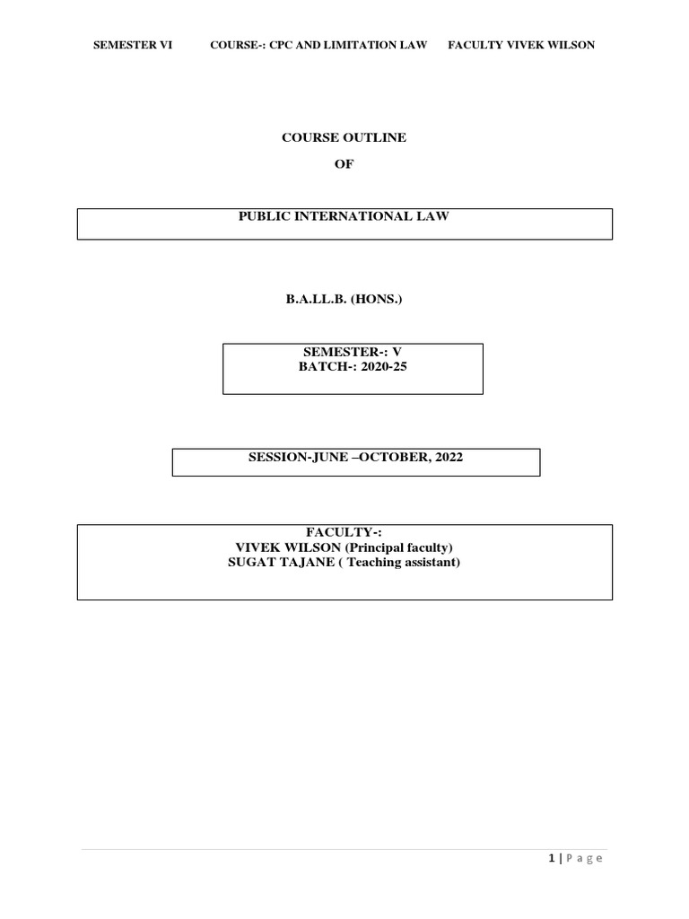 Public International Law Course Outline: An Overview of Key Concepts ...