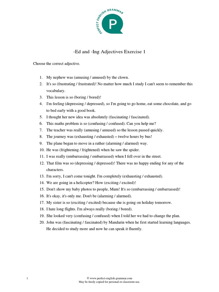 Participle Adjectives Exercise 1 | Download Free PDF | Linguistics