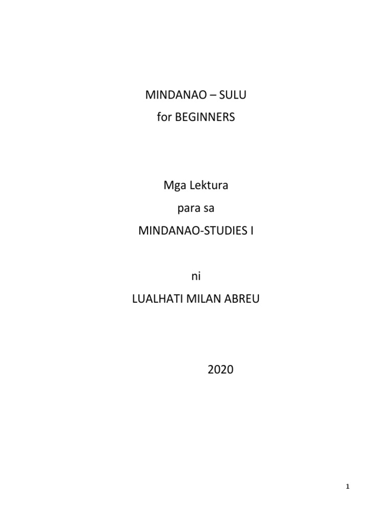 Mindanao Sulu For Beginners Part 1 1 | PDF