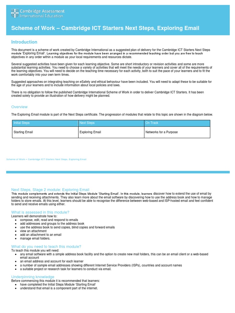 Exploring Email: Scheme of Work Guide | PDF | Educational Technology ...