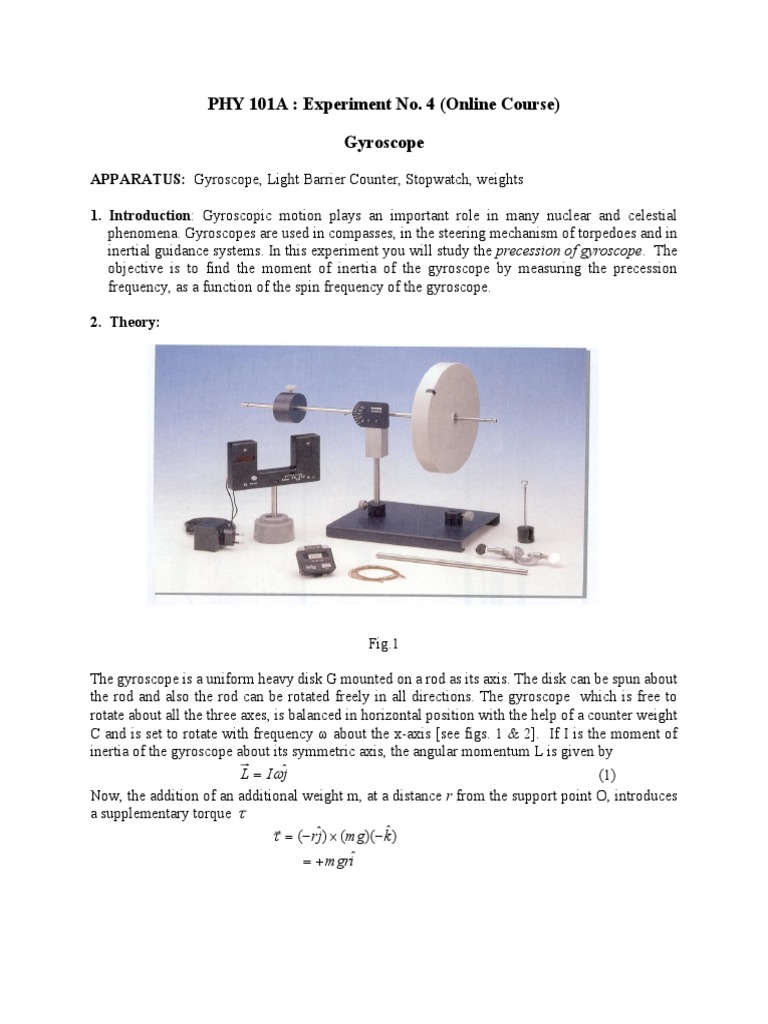 Determining the Moment of Inertia of a Gyroscope Through Measuring Precession Frequency | PDF ...