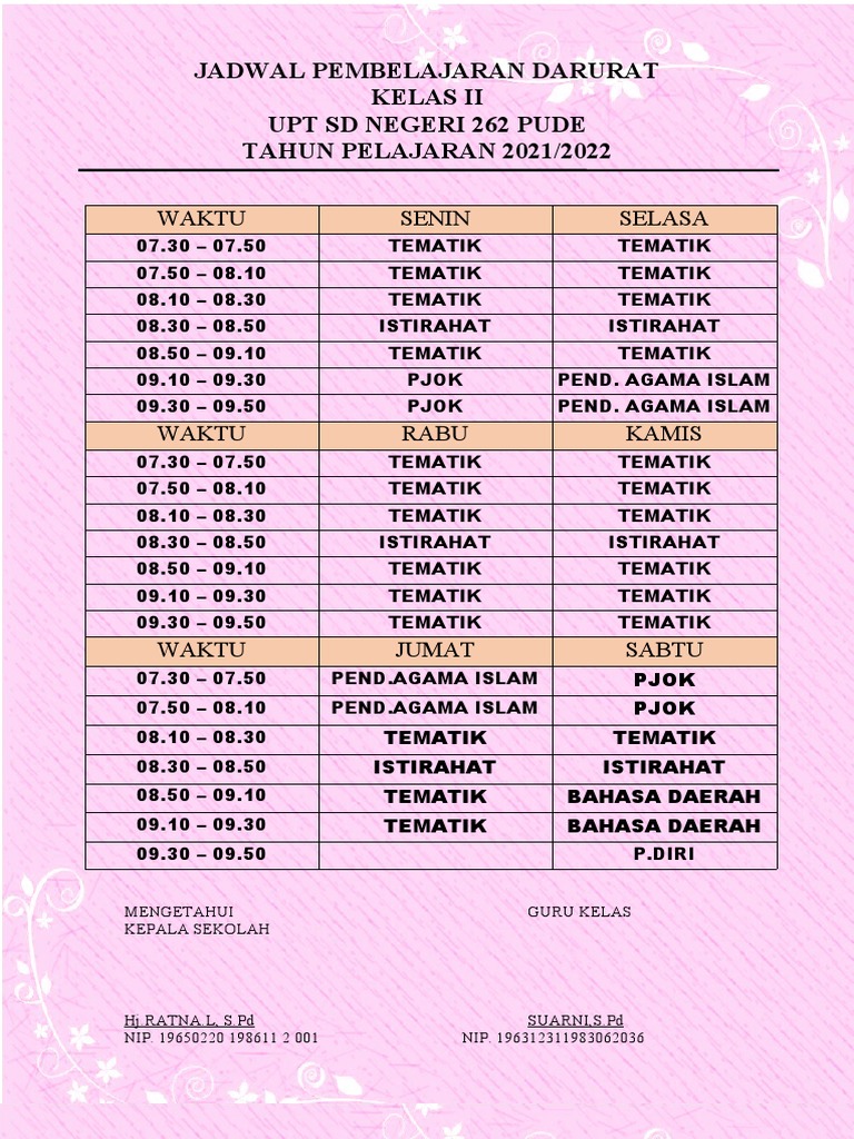 Jadwal Pembelajaran Darurat Kelas Ii | PDF