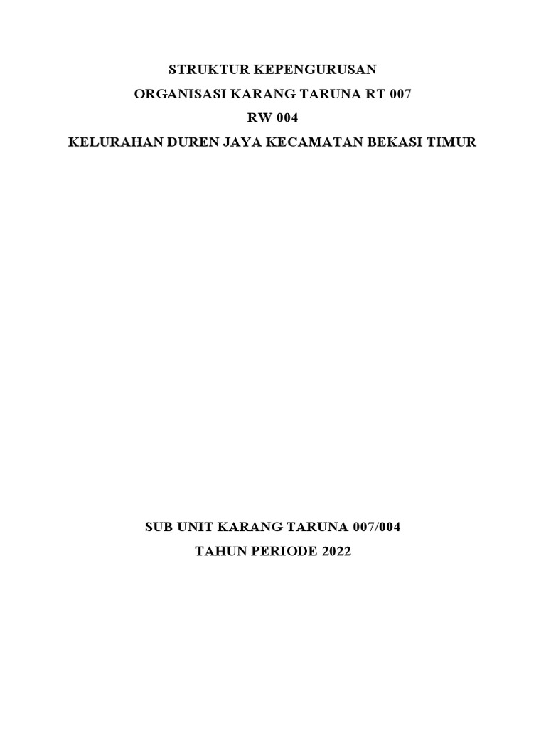 Struktur Kepengurusan Organisasi Karang Taruna RT 007 RW 004 | PDF