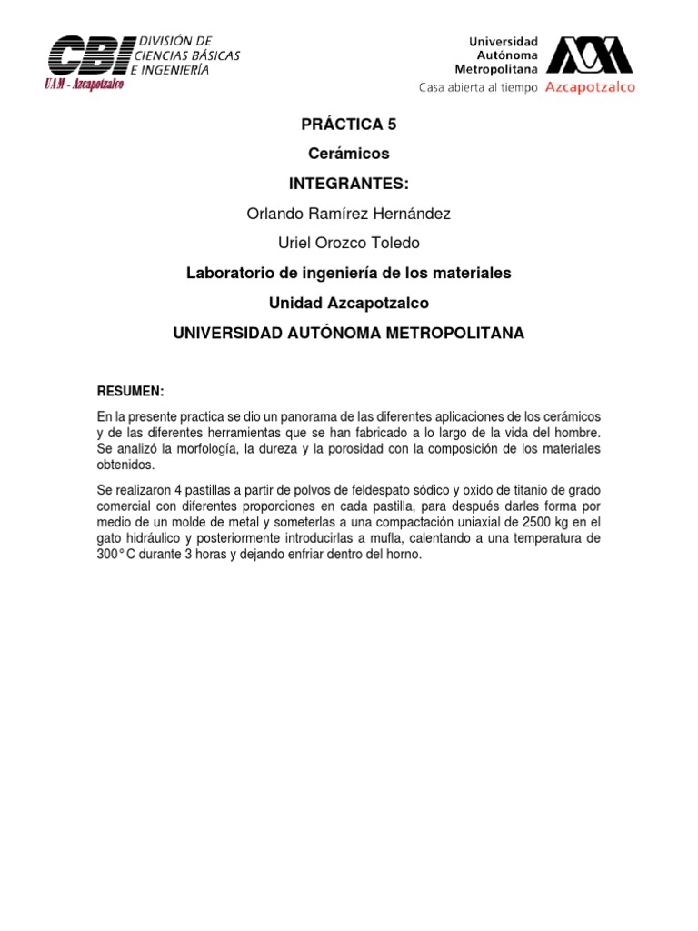 Practica 5 Cerámicos | PDF | Densidad | Suelo