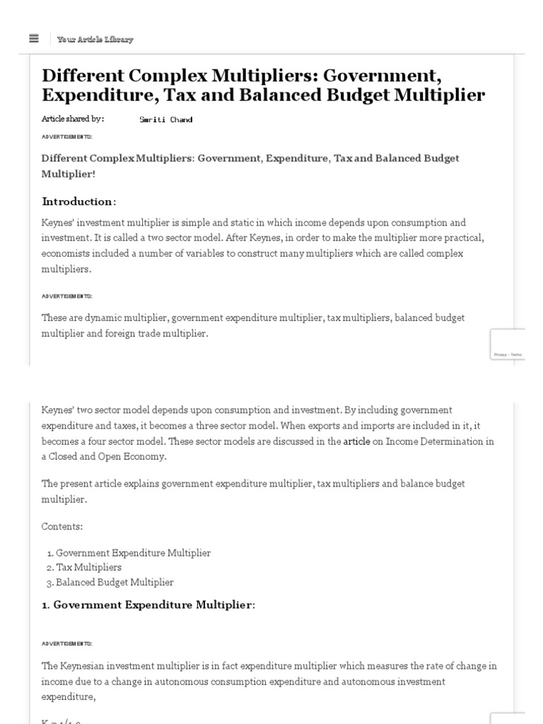 Different Complex Multipliers - Government, Expenditure, Tax and ...