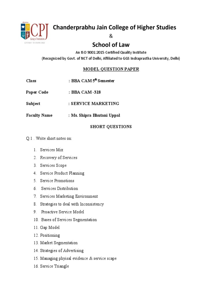 Model Question Bank SM BBA CAM | PDF | Marketing | Public Sphere