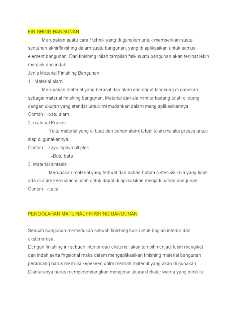 Teknik Finishing Bangunan dan Materialnya | PDF | Seni