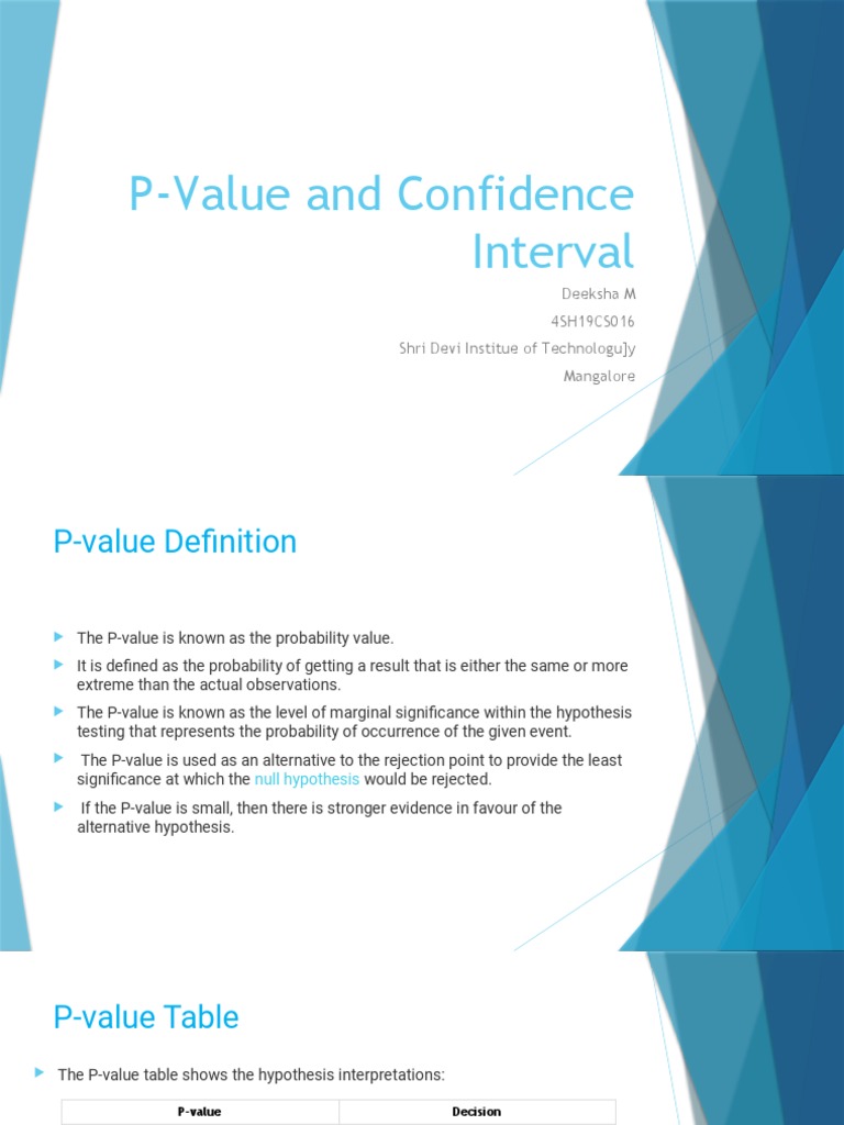 P-Value and Confidence Interval | PDF | P Value | Statistical Significance